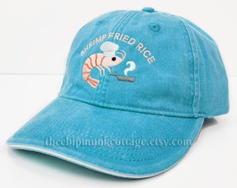 Shrimp Fried Rice Embroidered Washed Caribbean Blue Cap Hat ...