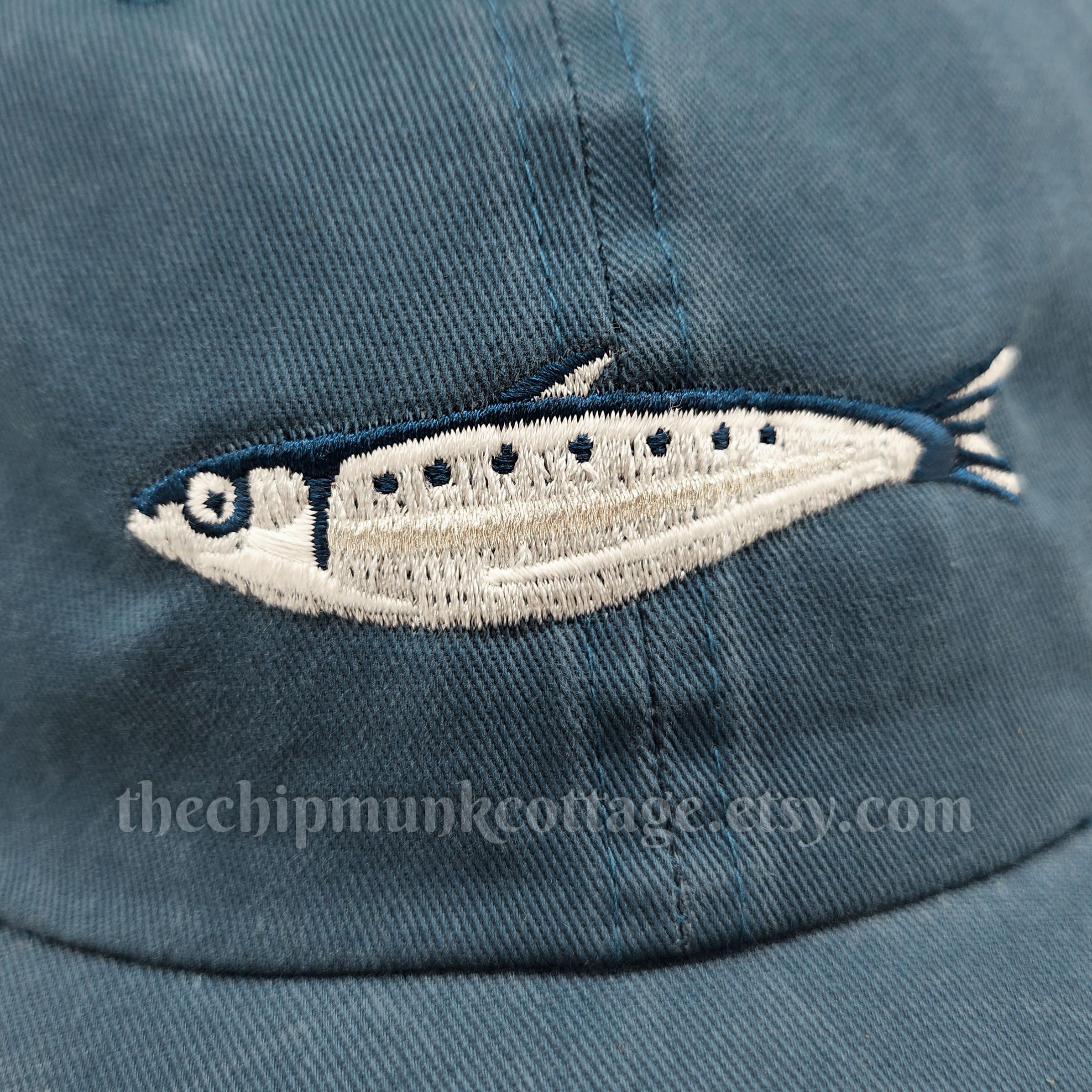 Sardine Fish Embroidered Washed Faded Blue Cap Hat | Adjustable ...
