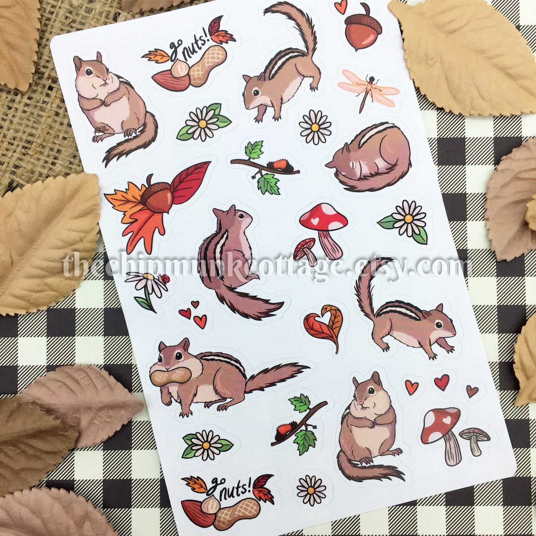 Autumn Chipmunks Cute Matte Sticker Sheet Fall Seasonal Stationery ...