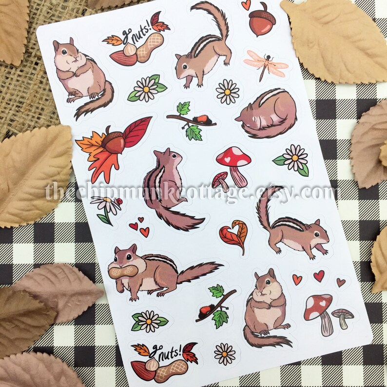 Autumn Chipmunks Cute Matte Sticker Sheet Fall Seasonal Stationery ...