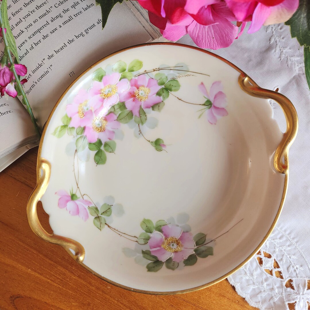 Antique Walter Wilson Hand Painted Pink Apple Blossom Gold Trim Bowl ...