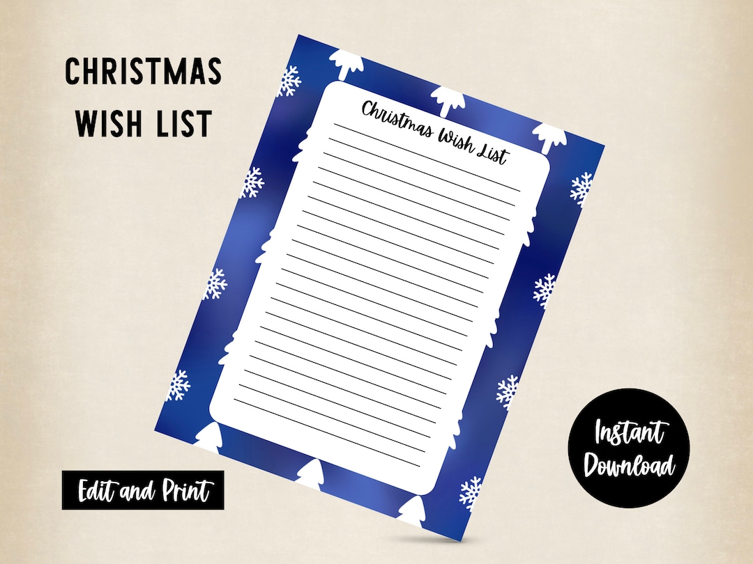 Blue Tree Christmas Wish List | Editable Wish List | List for Christmas ...