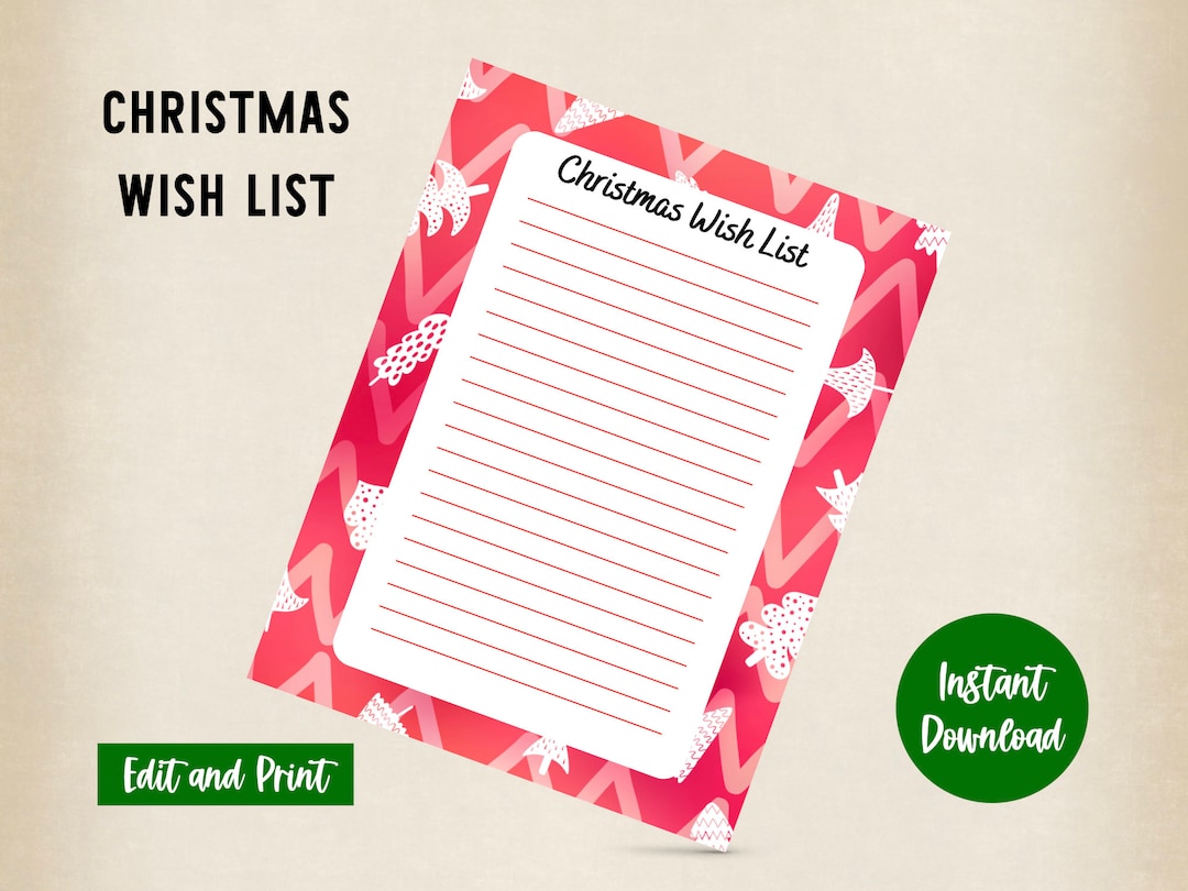 Red Christmas Wish List | Editable Wish List | List for Christmas ...