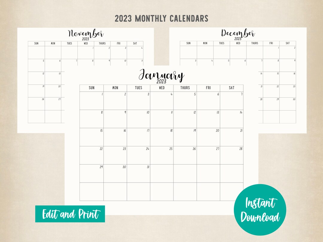 Simple 2023 Monthly Calendar | Editable Calendar | Printable Calendar ...