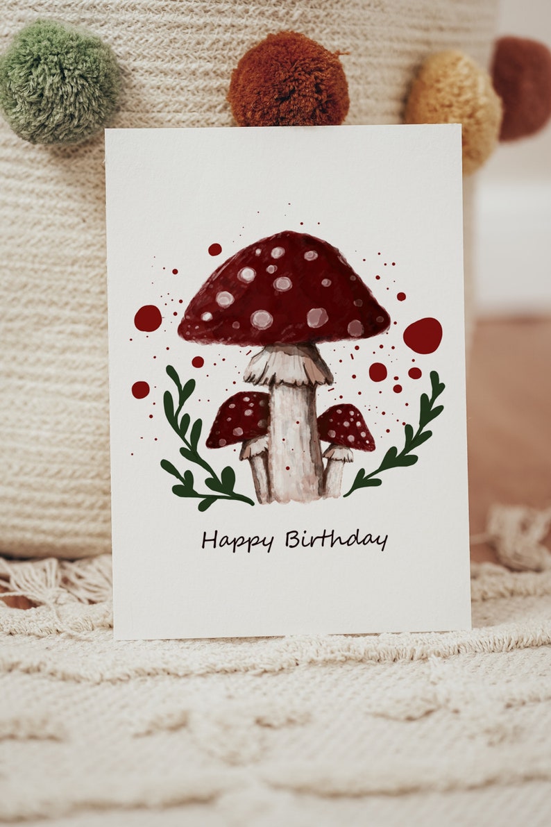 Digital Happy Birthday Mushroom Card Digital Personalized - Etsy