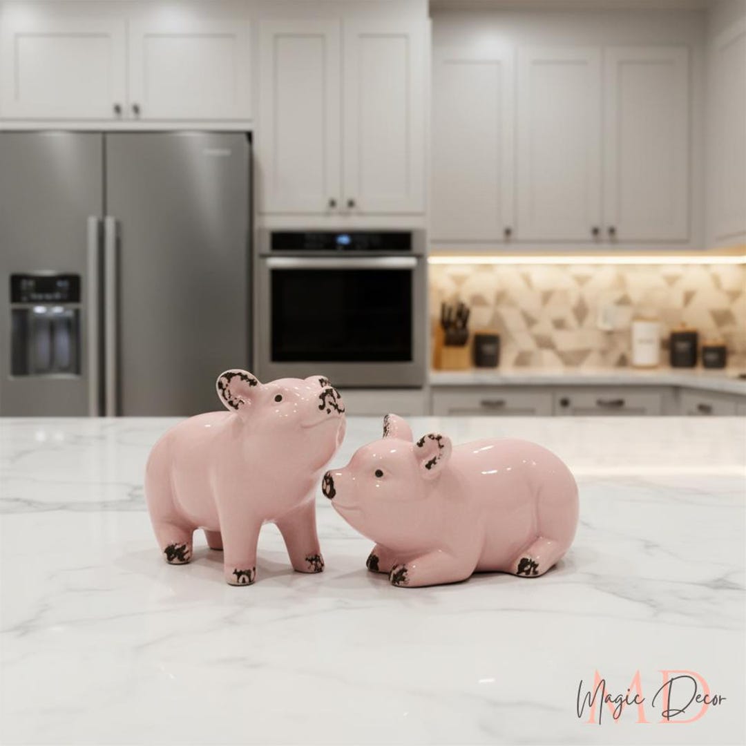 Set of 2 Pink Ceramic Pig Figurines, Adorable Piggy Ornaments ...