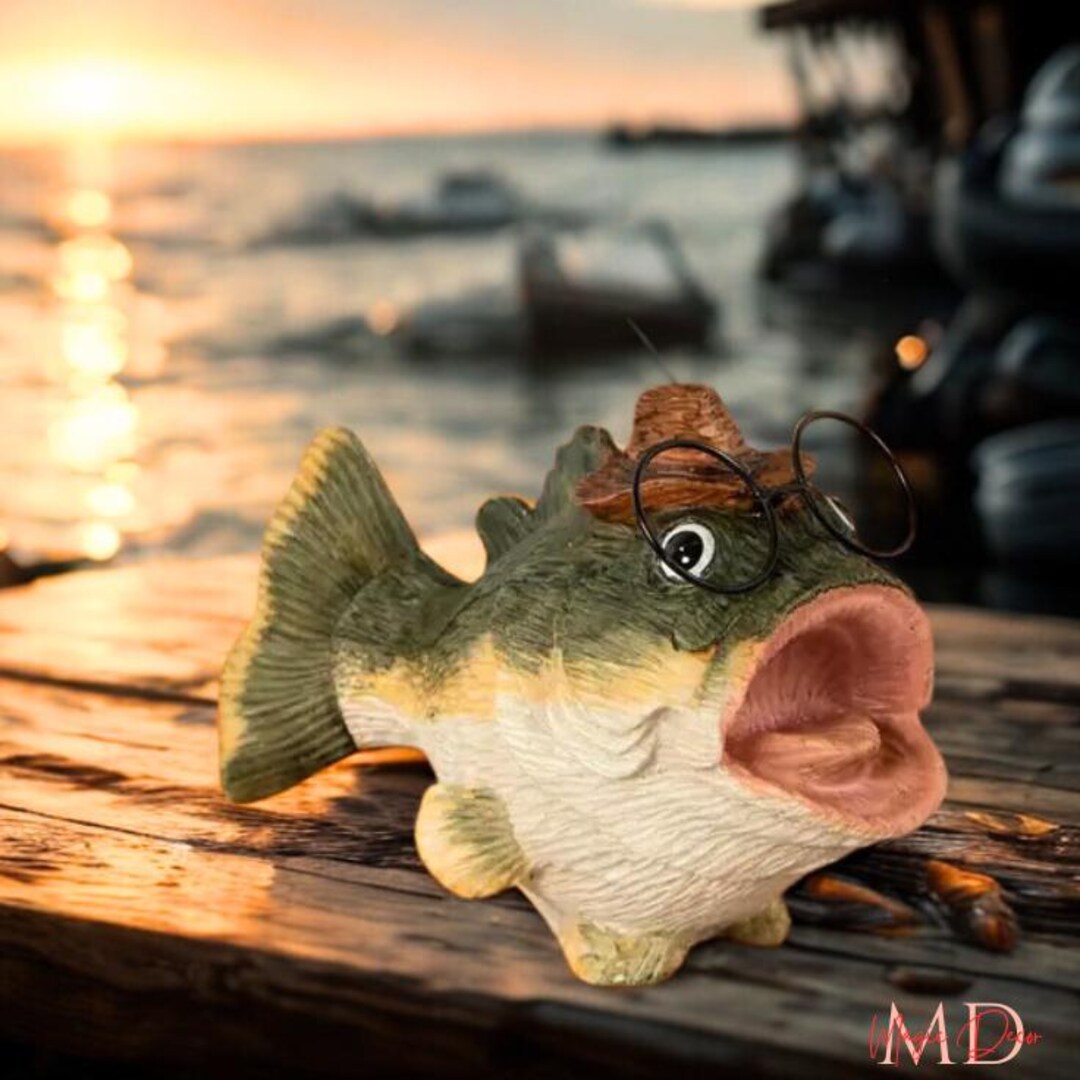 Bass Fish With Glasses Figurine, Figure of a Sea Bass With Glasses, a ...
