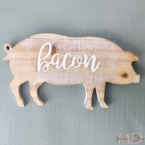 Whitewash Bacon Pig Wood Wall Decor, Farmhouse Country Pig Sign, Rustic ...