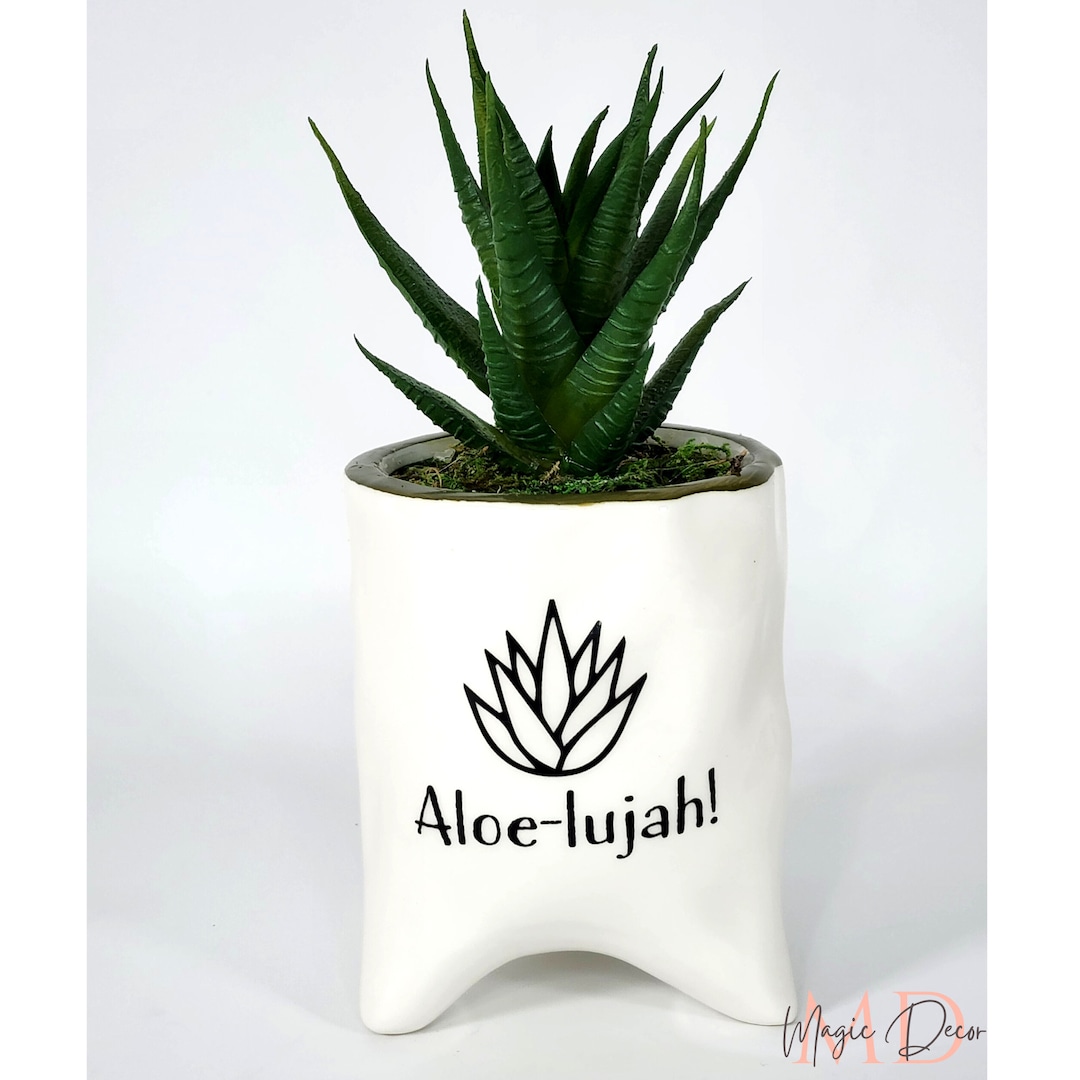 Aloe-lujah! Artificial Succulent Arrangement, Ceramic Planter, Funny ...