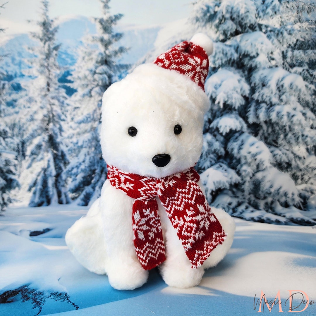 Polar Bear With Nordic Hat and Red Scarf, Christmas Decor, Polar Bear ...