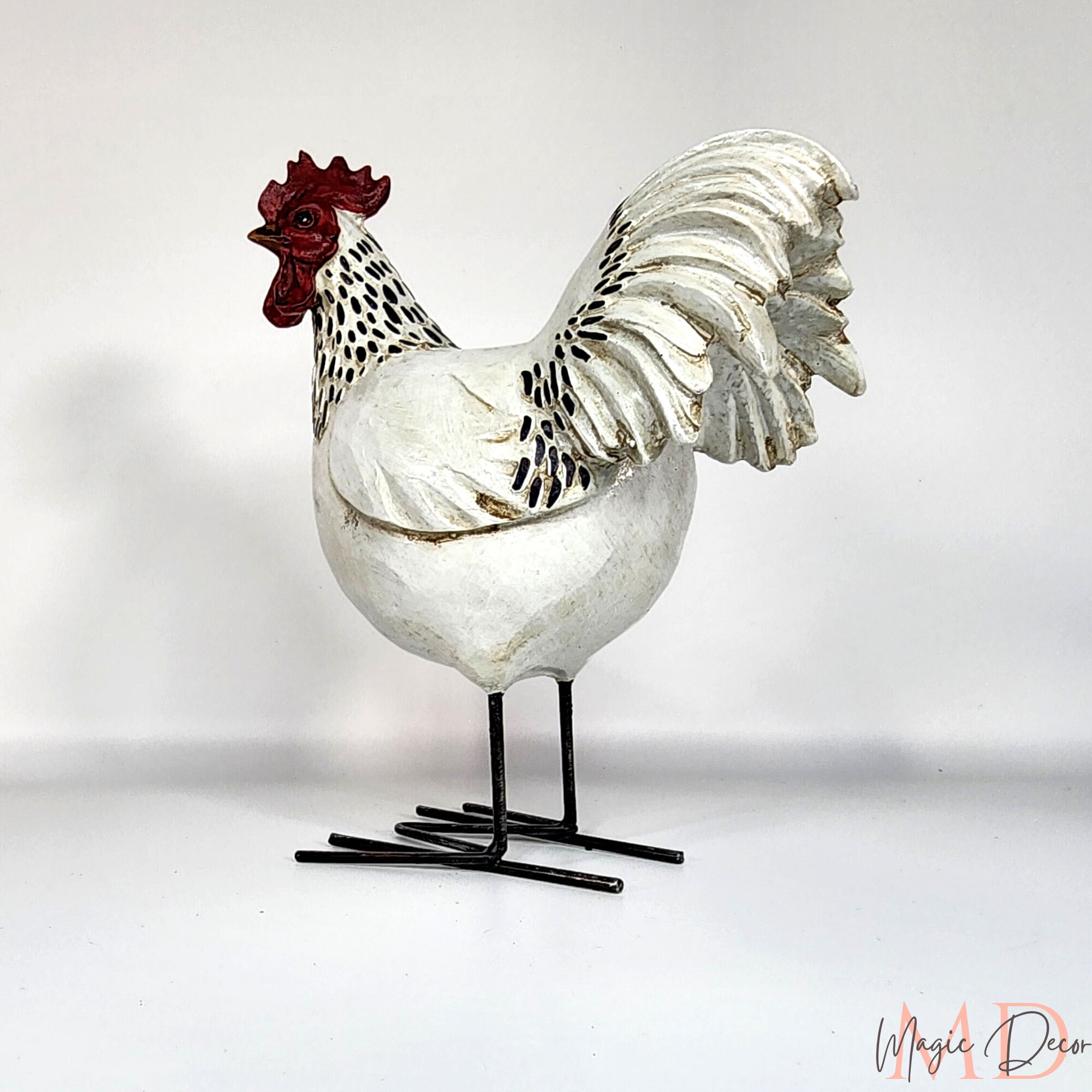 Spotted Neck Rooster With Metal Feet, White Rooster, Home Decor, Patio ...