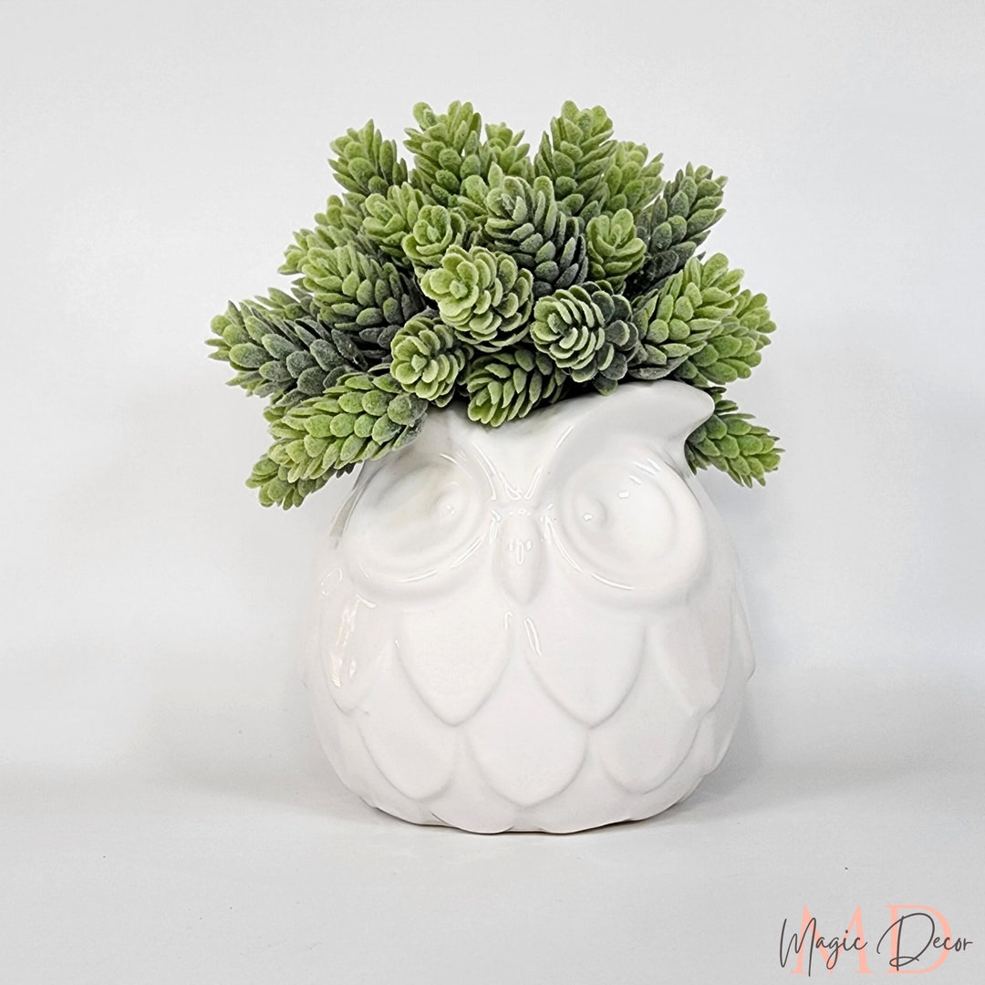 Ceramic Planter, Artificial Hops Plant in Ceramic Owl Pot, Animal ...