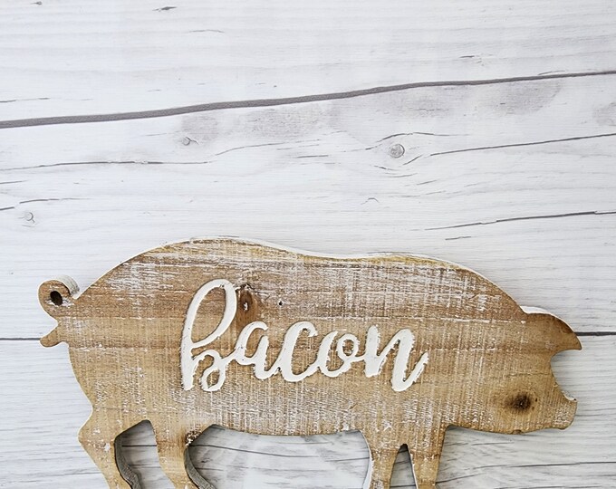 Whitewash Bacon Pig Wood Wall Decor, Farmhouse Country Pig Sign, Rustic ...