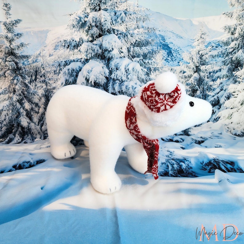 Polar Bear in Nordic Hat and Scarf Christmas Decor, Christmas Polar ...