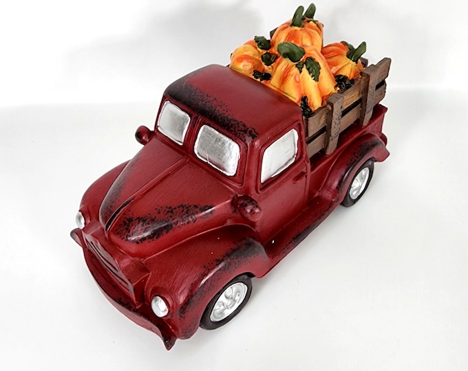 Distressed Red Truck & Pumpkins Red Fall Truck With Pumpkins, Farmhouse ...