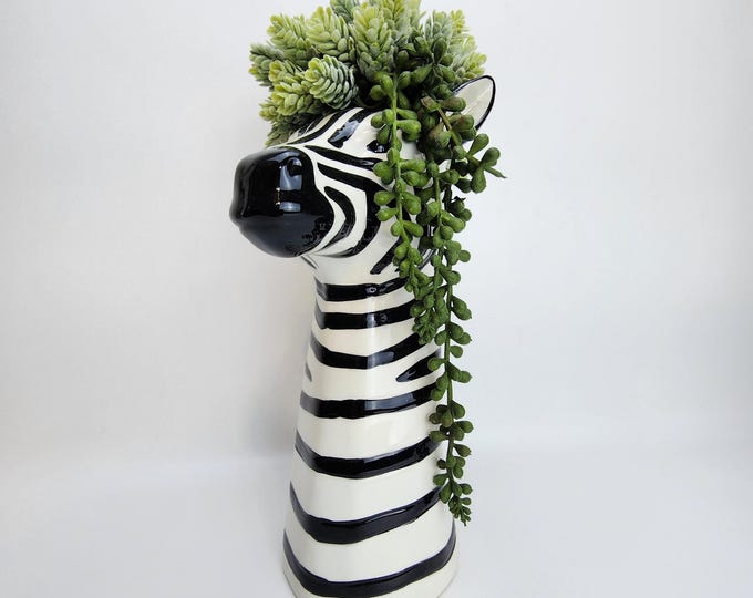 Ceramic Planter, Artificial Hop Plant in Ceramic Zebra Pot, Animal ...