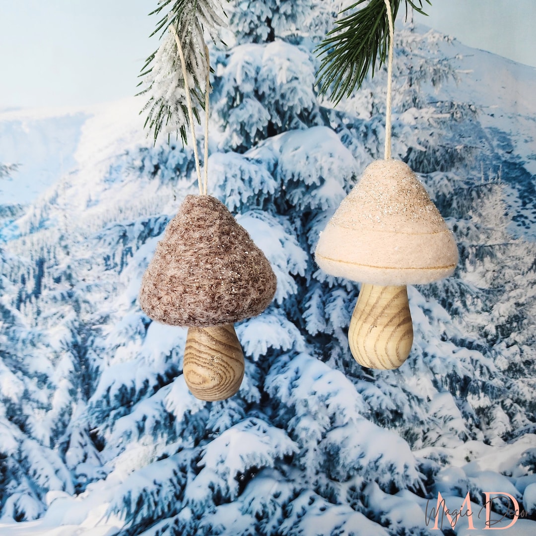 Glitter Mushroom Ornament, Mushroom Decor, Mushroom Ornament, Wood ...