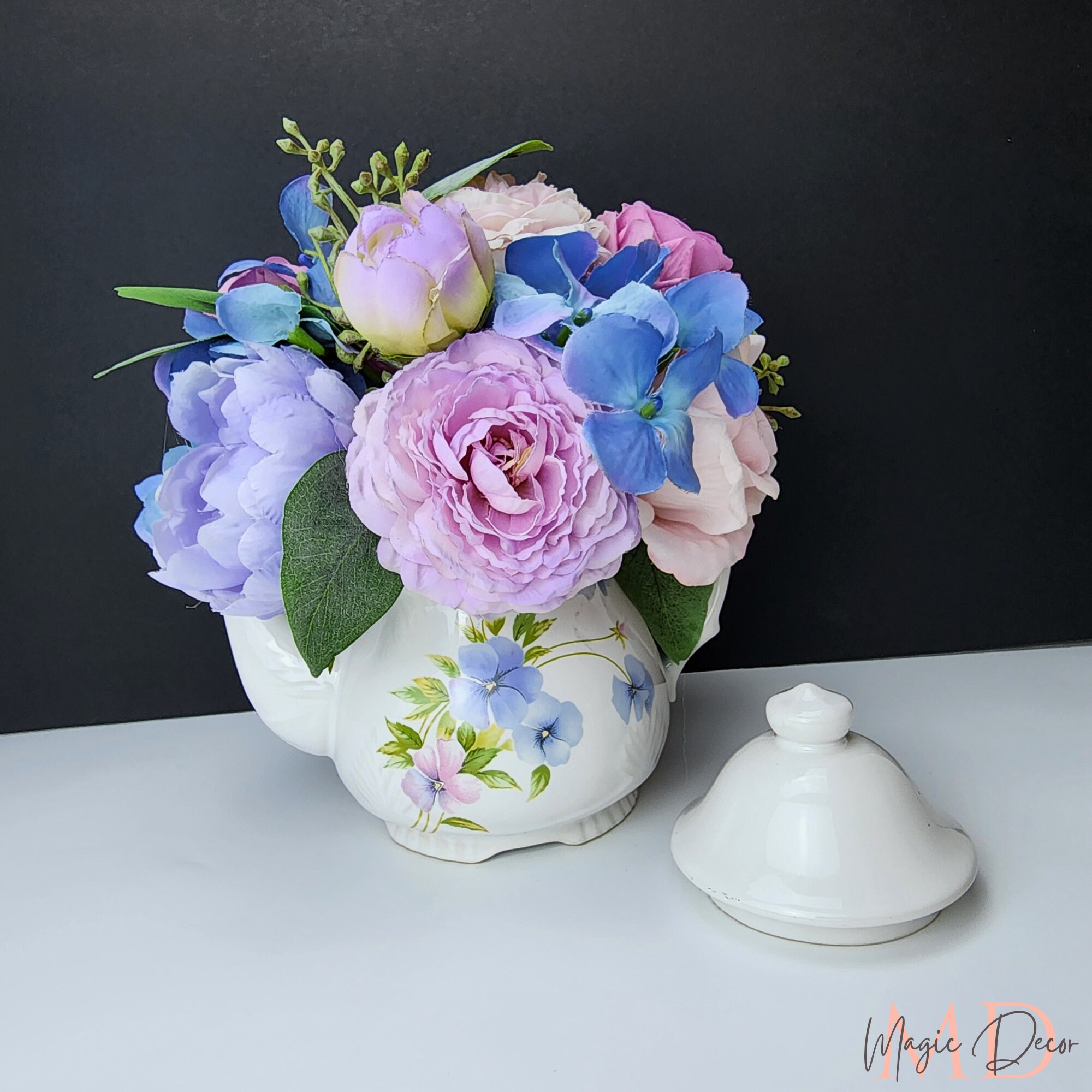 Teapot Full of Blooms, Vintage Teapot, Floral Teapot With Artificial ...