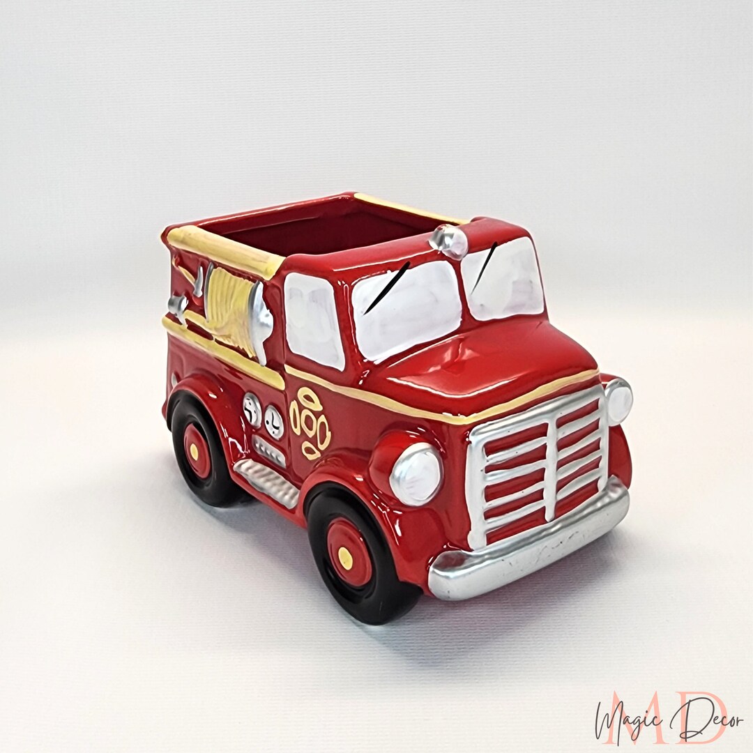 Fire Truck Planter, Fire Engine, Birthday Decorations, Ceramic Fire ...