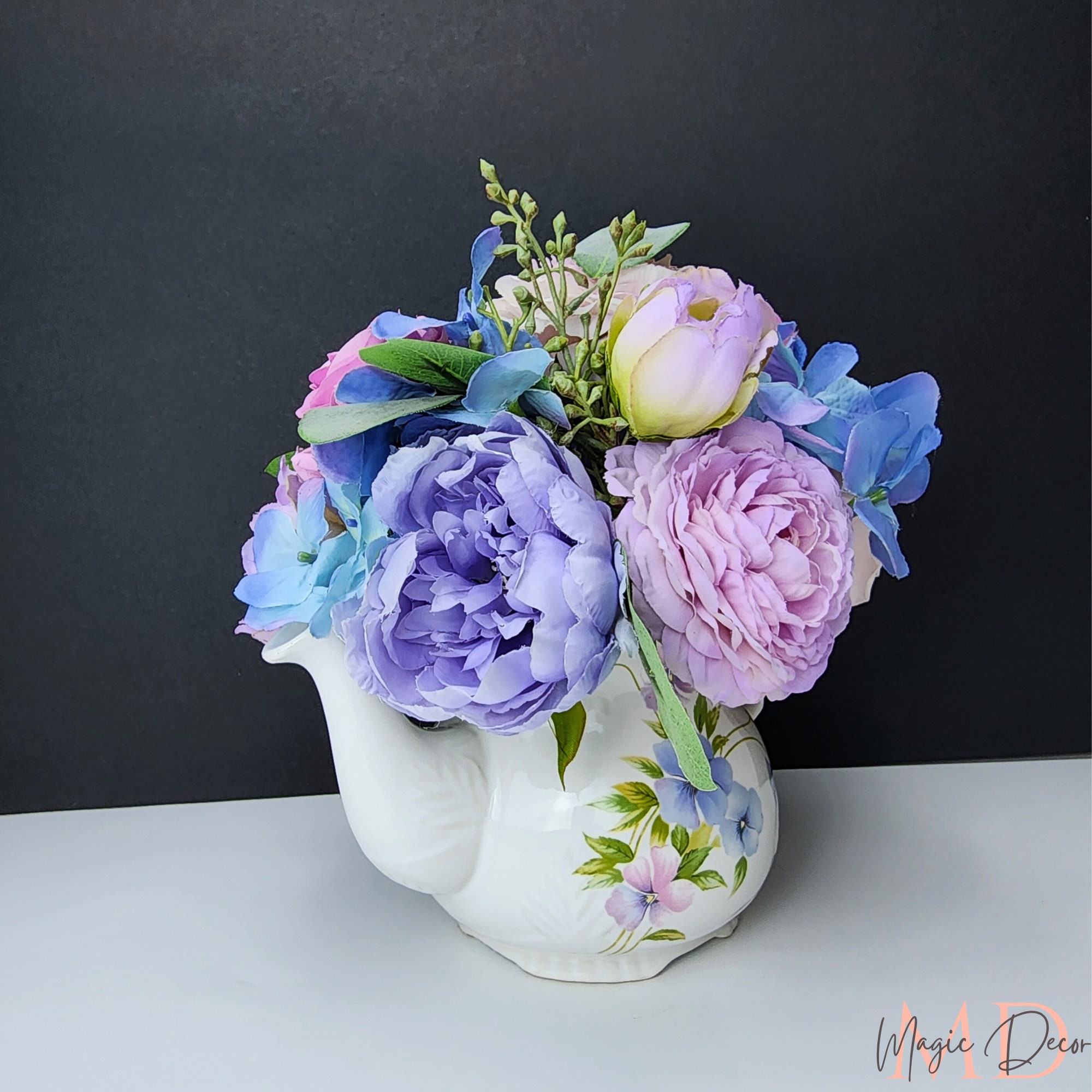 Teapot Full of Blooms, Vintage Teapot, Floral Teapot With Artificial ...