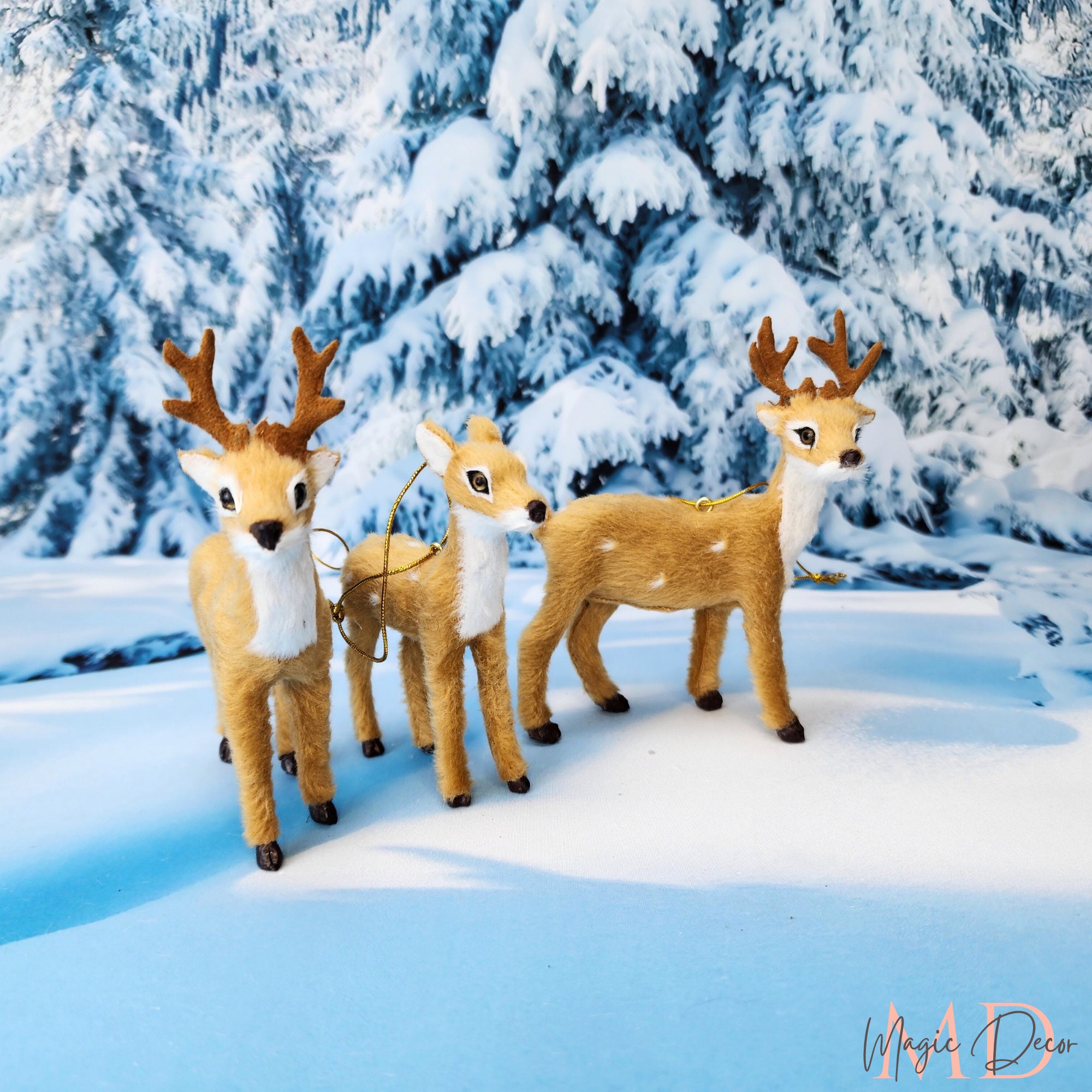 Furry Deer Christmas Ornaments, Set of Faux Fur Deer, Reindeer ...