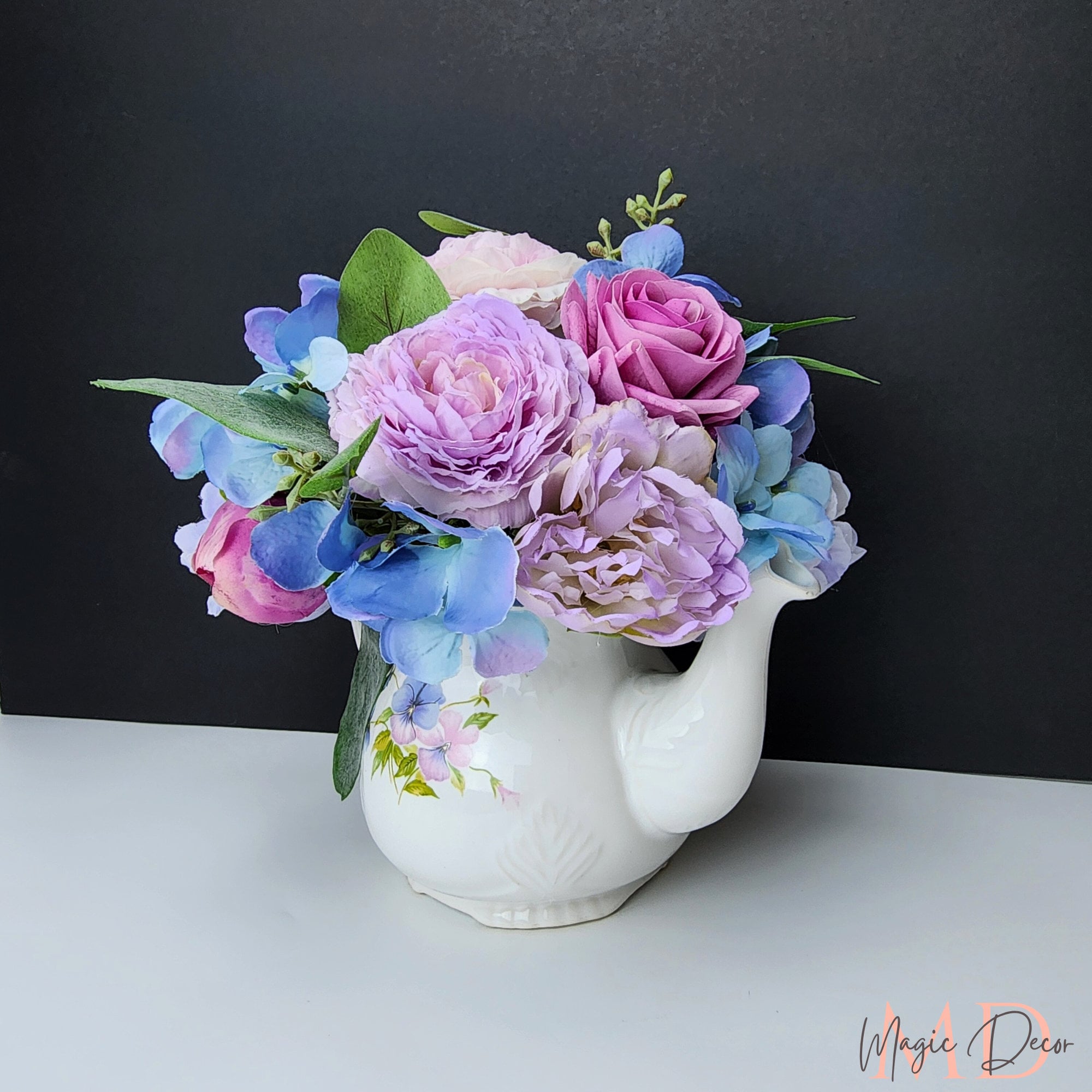 Teapot Full of Blooms, Vintage Teapot, Floral Teapot With Artificial ...