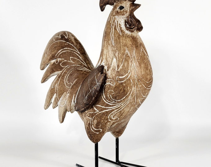 Wooden Imitation Rooster Statue, Imitation Wood Rooster Figure, Rooster ...