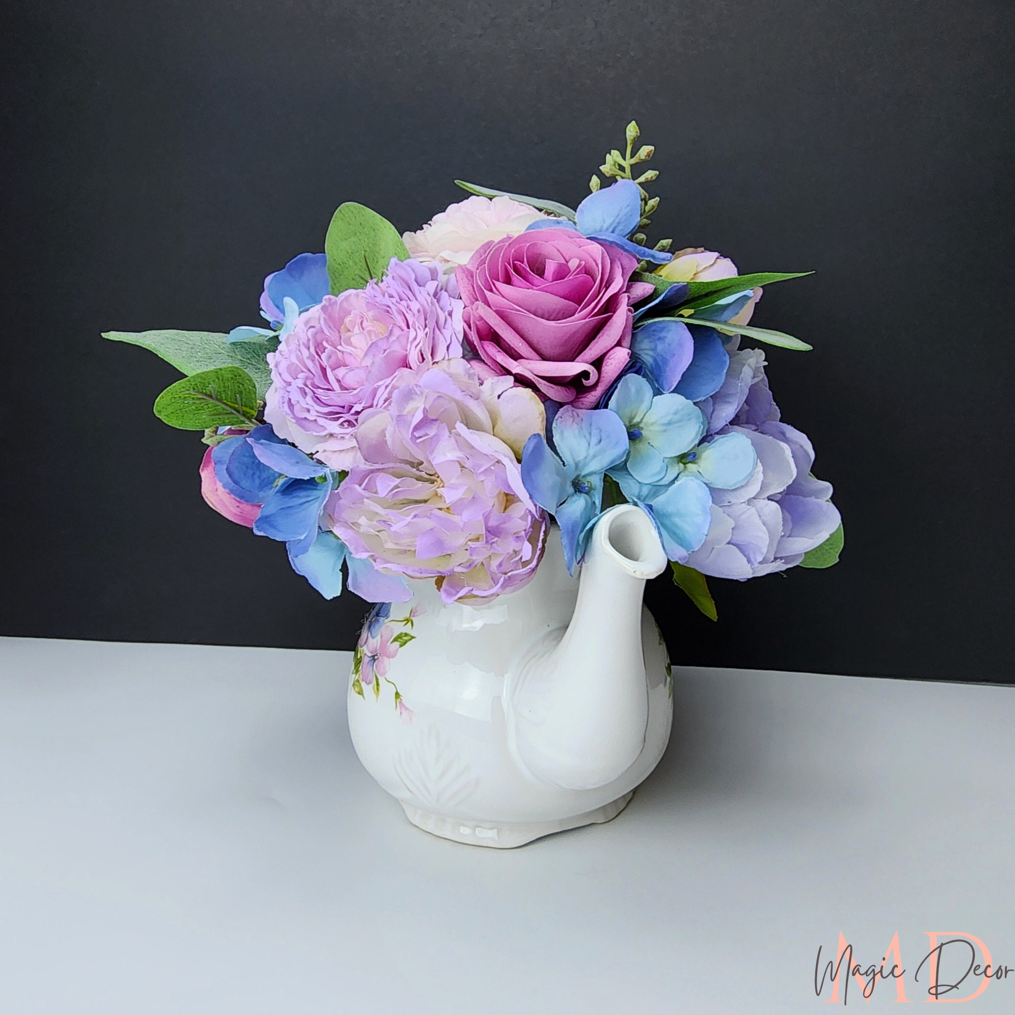 Teapot Full of Blooms, Vintage Teapot, Floral Teapot With Artificial ...