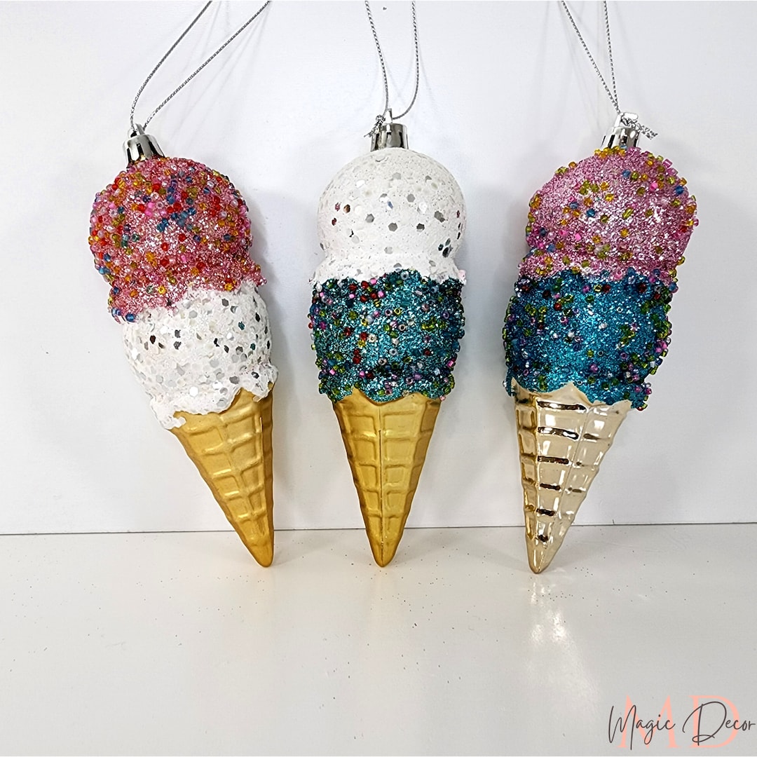 Glitter Sprinkled Plastic ICE CREAM Cone Christmas, Christmas Ornaments ...