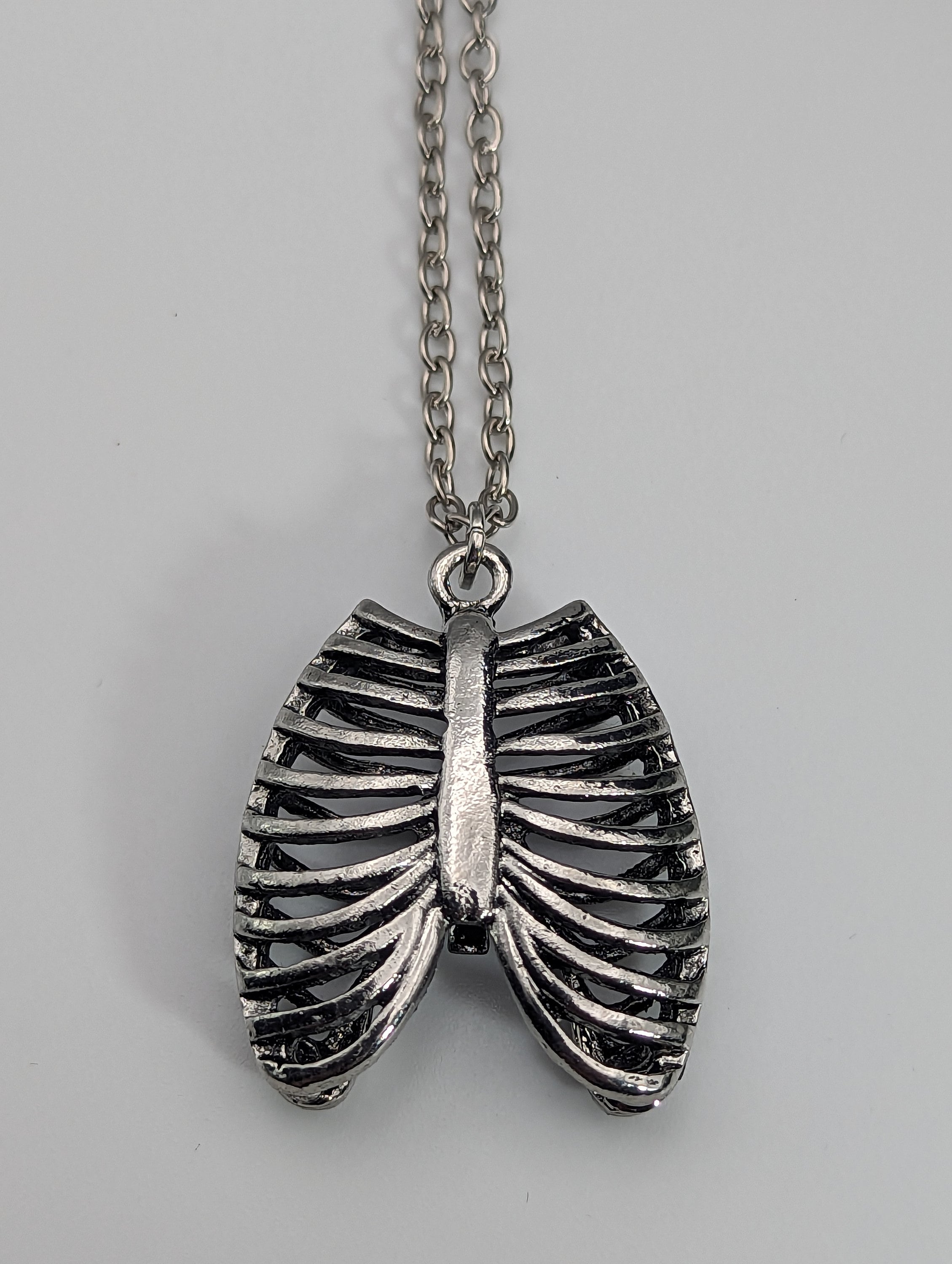 Skeletal Chic: Silver Ribcage Necklace Edgy Statement Piece With 30-day ...