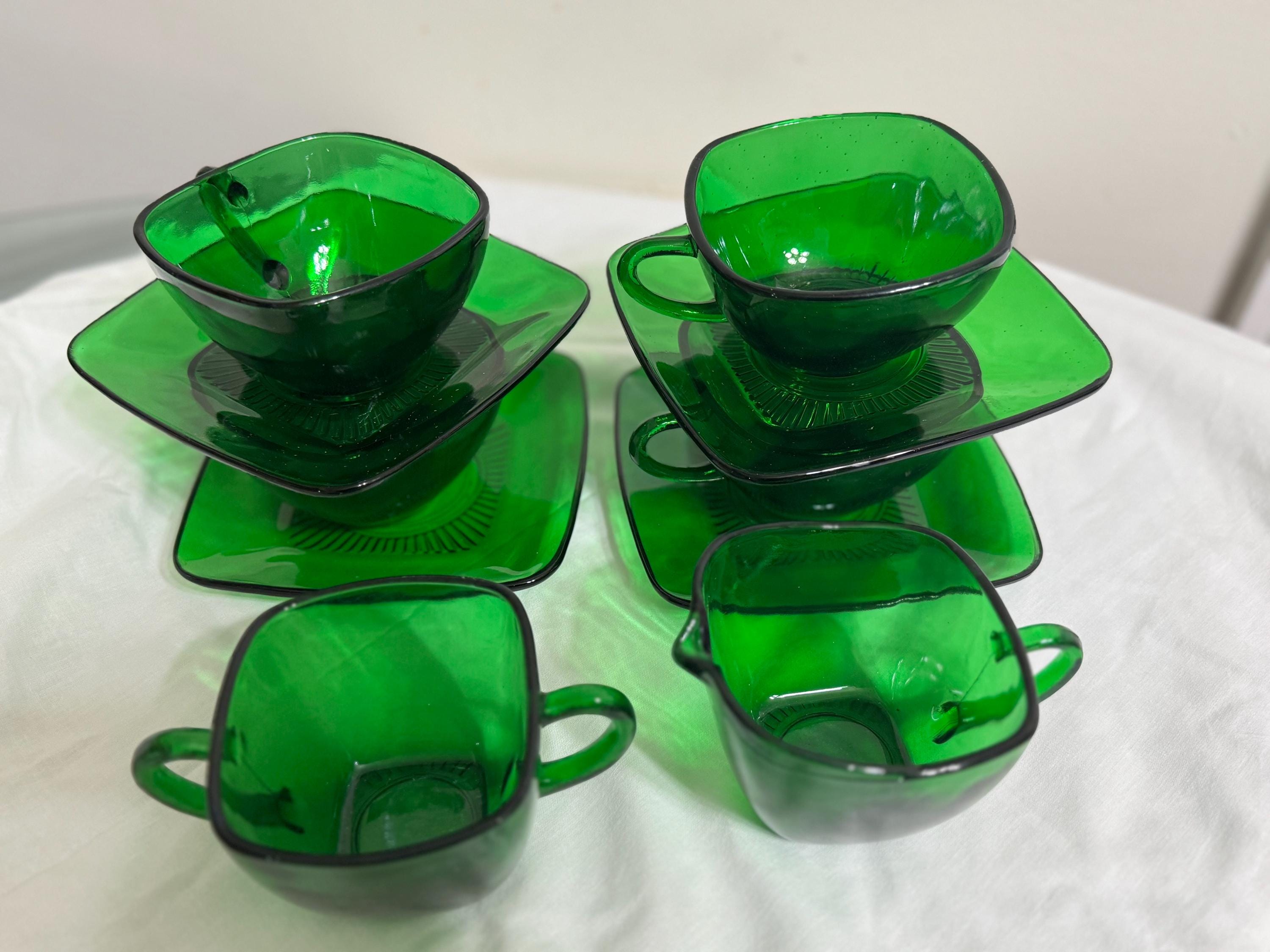 Anchor Hocking Charm Forest Green Glass Tea Set - Etsy