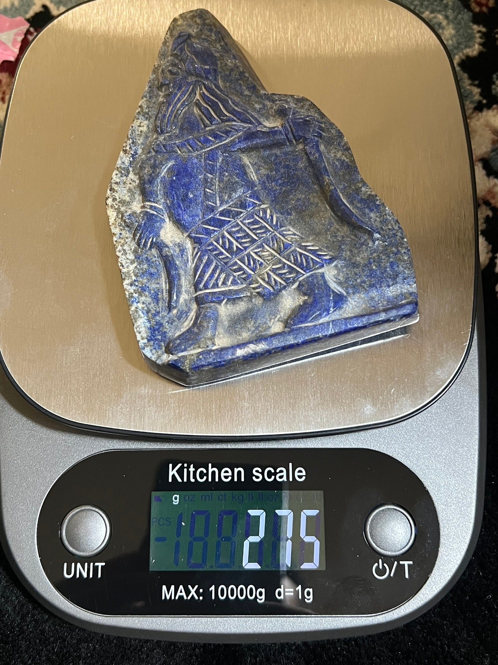 Vintage Engraved Lapiz Lazuli Stone, Intaglio King Statue With Two ...