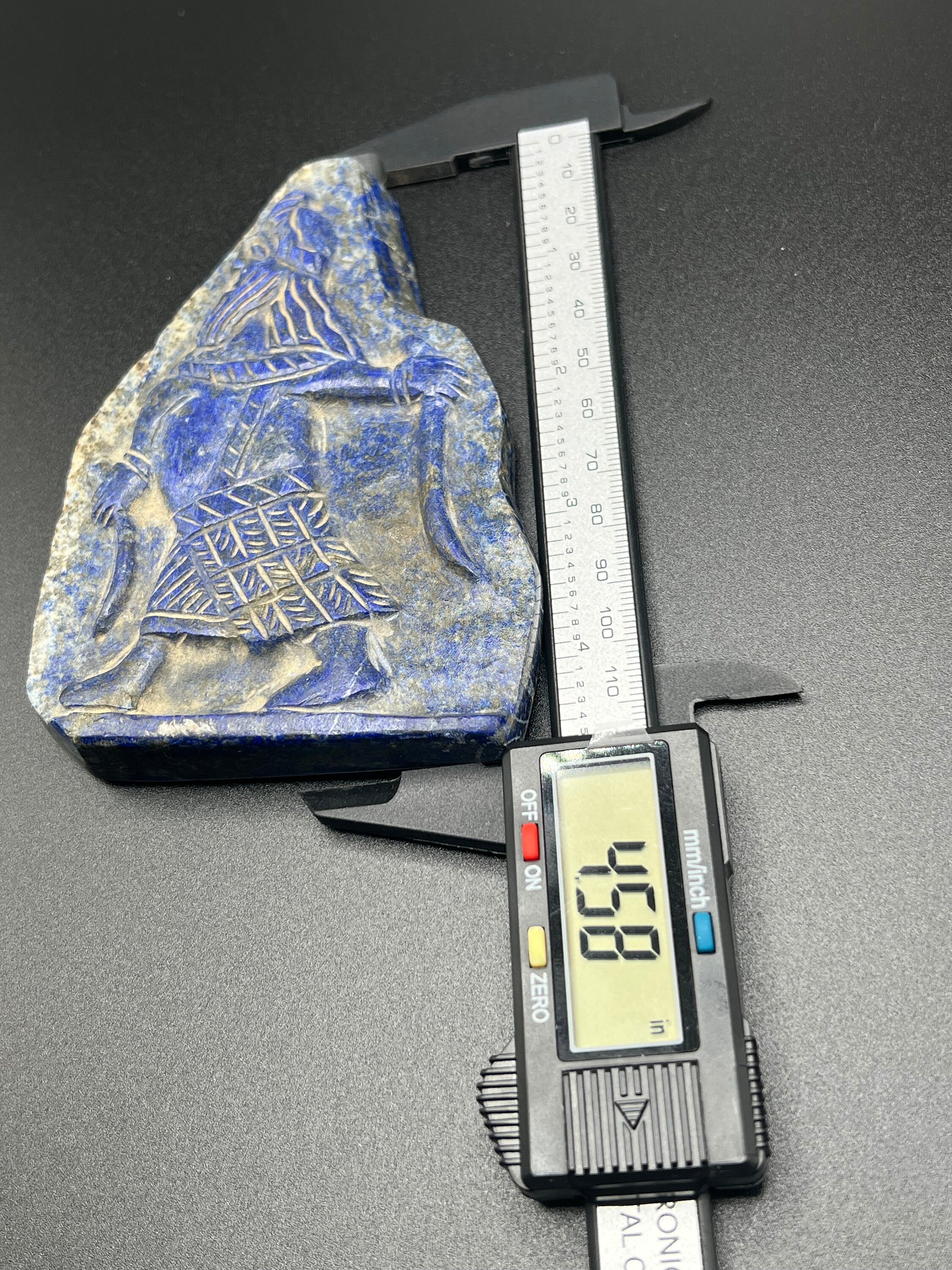 Vintage Engraved Lapiz Lazuli Stone, Intaglio King Statue With Two ...