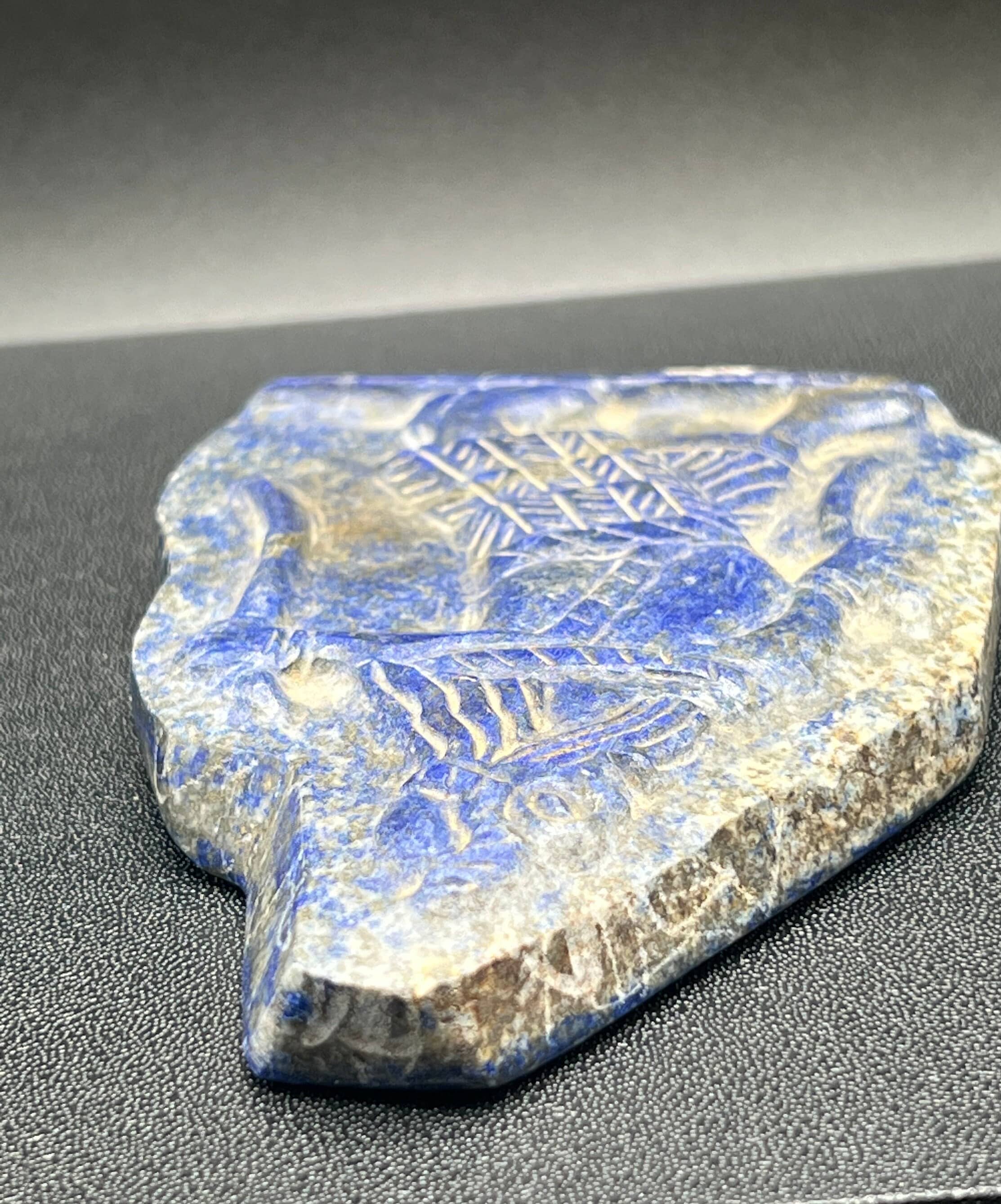 Vintage Engraved Lapiz Lazuli Stone, Intaglio King Statue With Two ...
