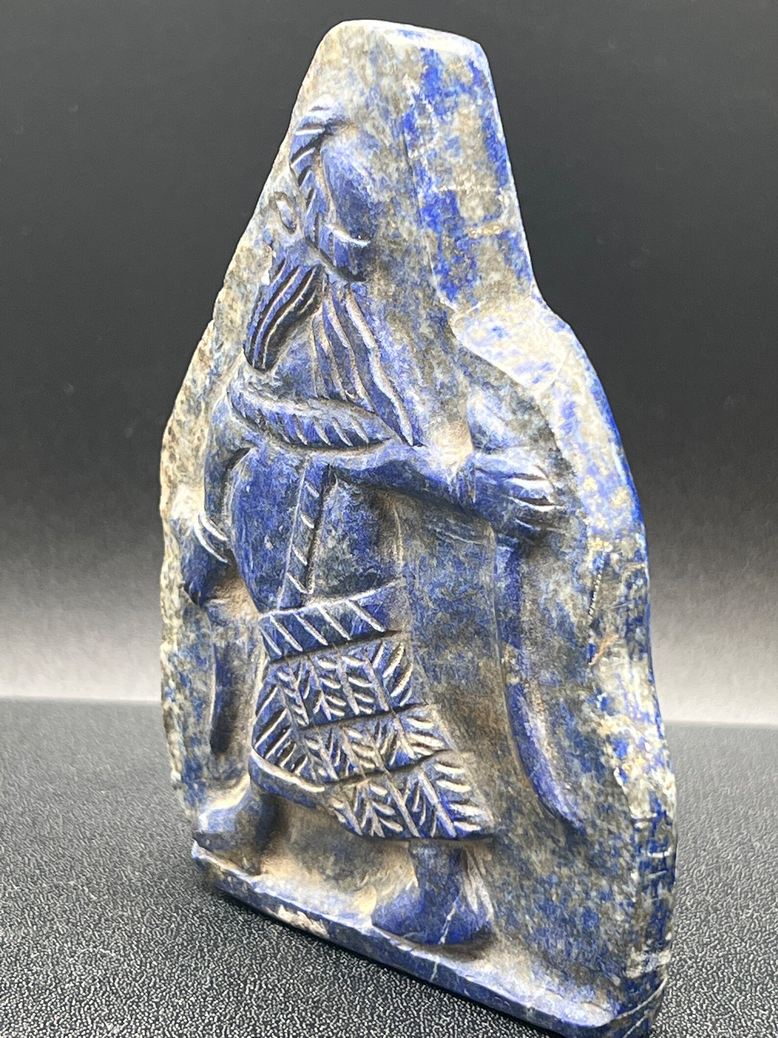 Vintage Engraved Lapiz Lazuli Stone, Intaglio King Statue With Two ...