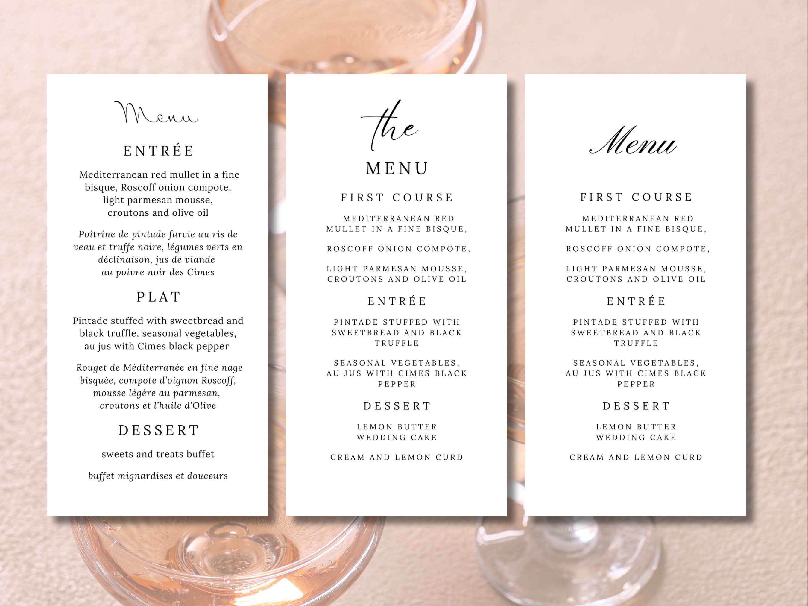 Wedding Menus Wedding Menu Template Menu Template DIY Menu Template ...