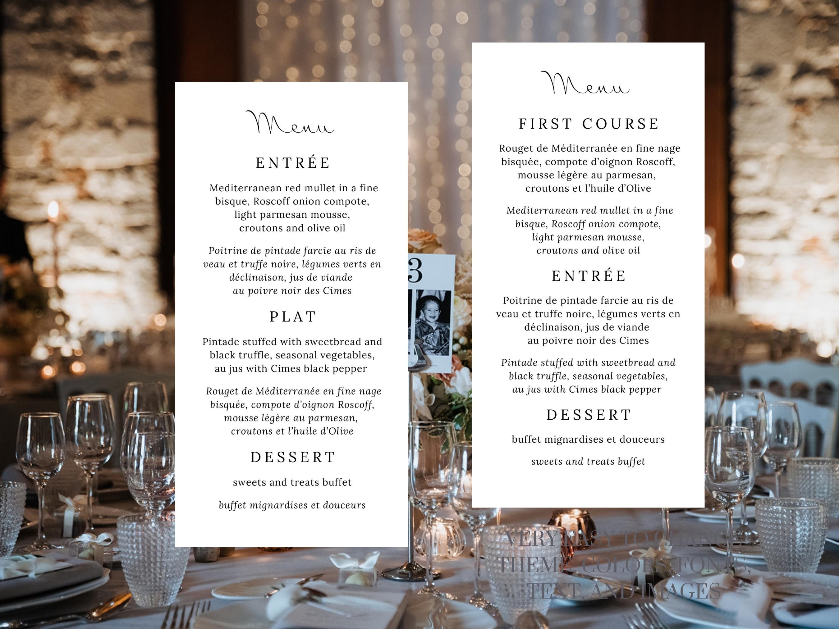 Wedding Menus Wedding Menu Template Menu Template DIY - Etsy