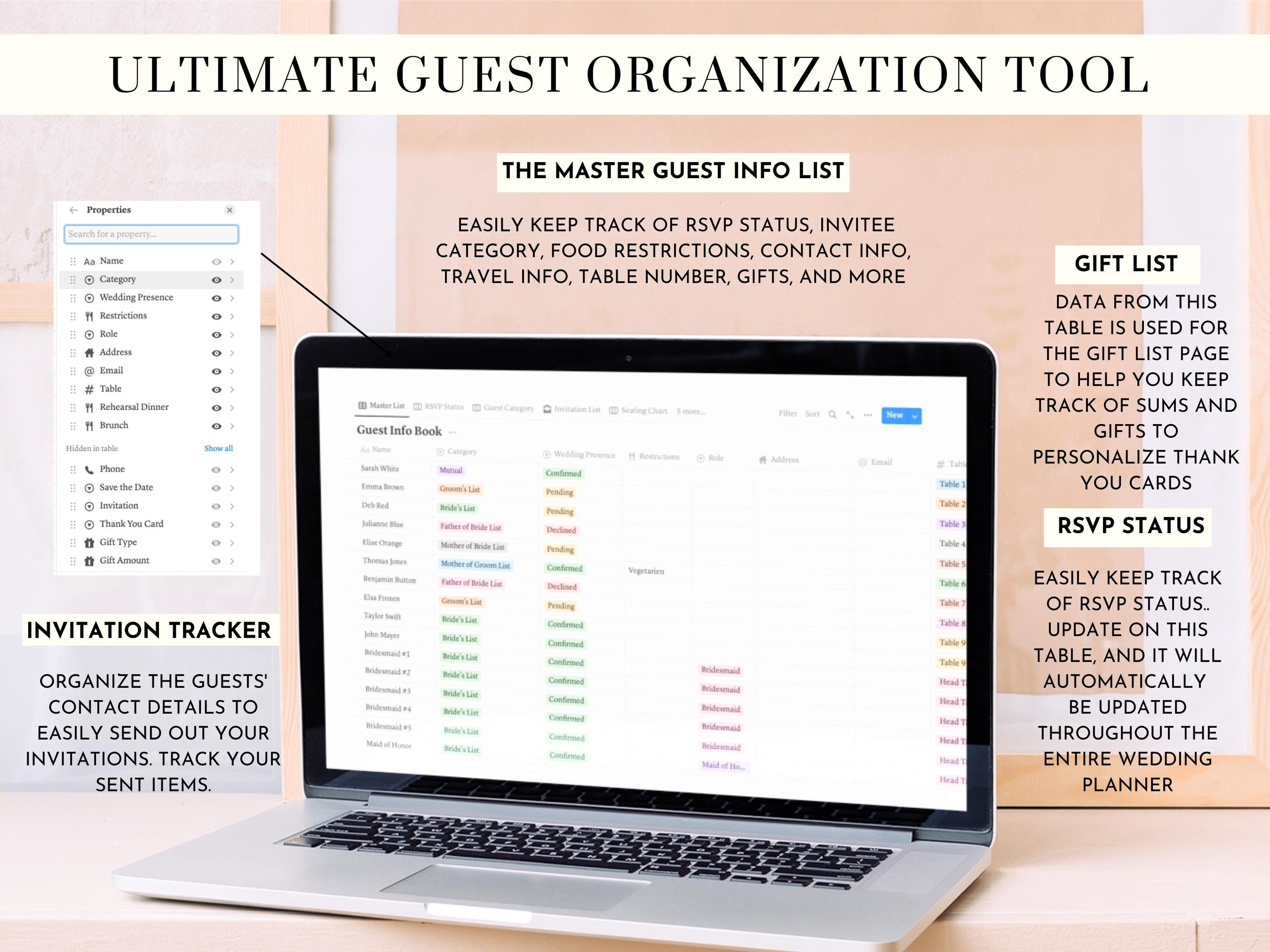 Notion Template Budget Spreadsheet Wedding Planner Book - Etsy