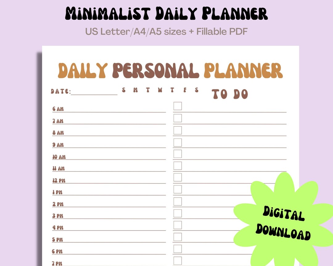 Minimalist Printable Daily Planner Retro Undated Agenda Editable to Do ...