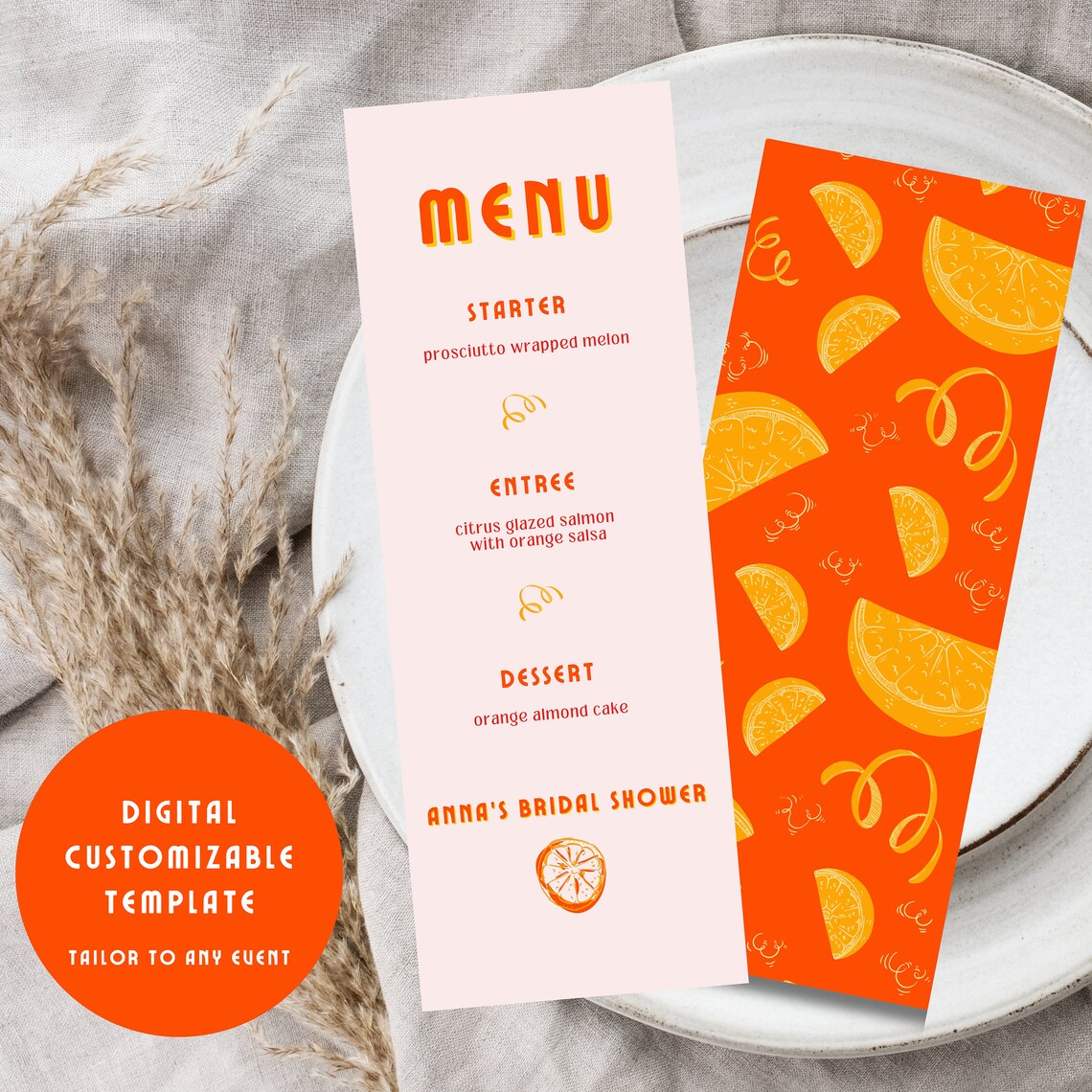 Bridal Shower Menu Aperol Spritz Main Squeeze Citrus Orange Pink ...