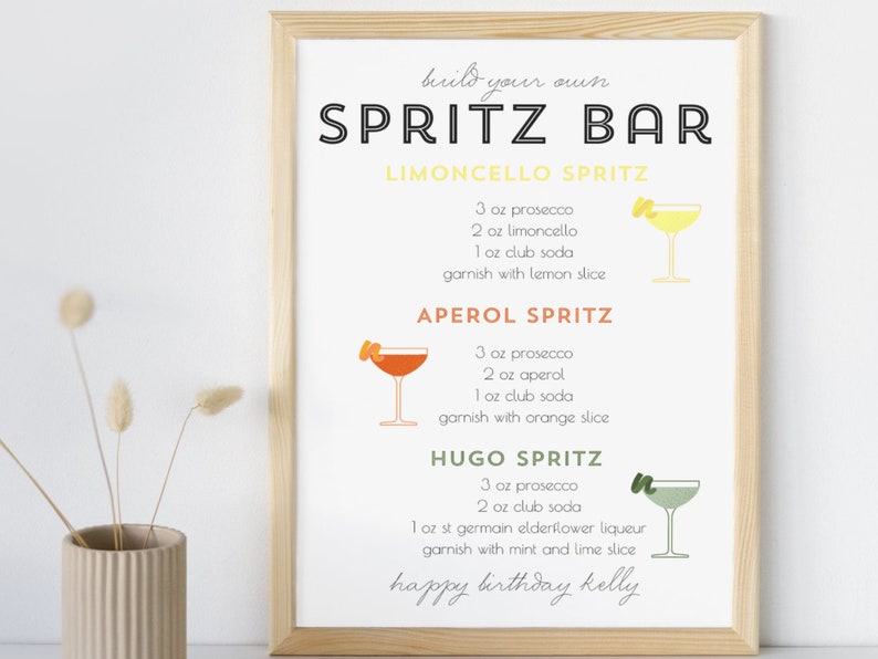 Build Your Own Spritz Bar Sign, Aperol Hugo Limoncello Spritz Station ...