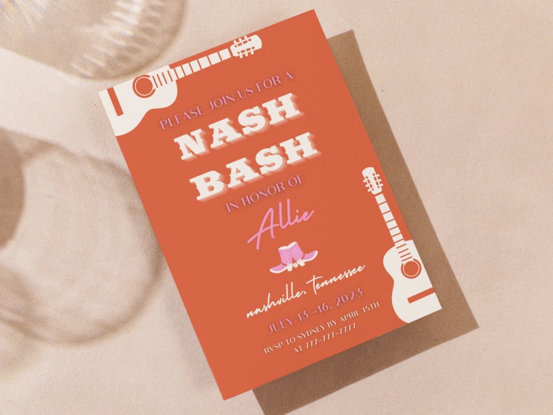 Nashville Bachelorette Invitation Itinerary Template Nash Bash Pink and ...