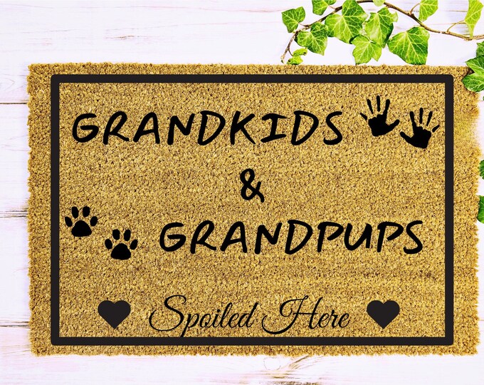 Grandkids and Grandpups Spoiled Here Doormat for Grandma Welcome Mat ...