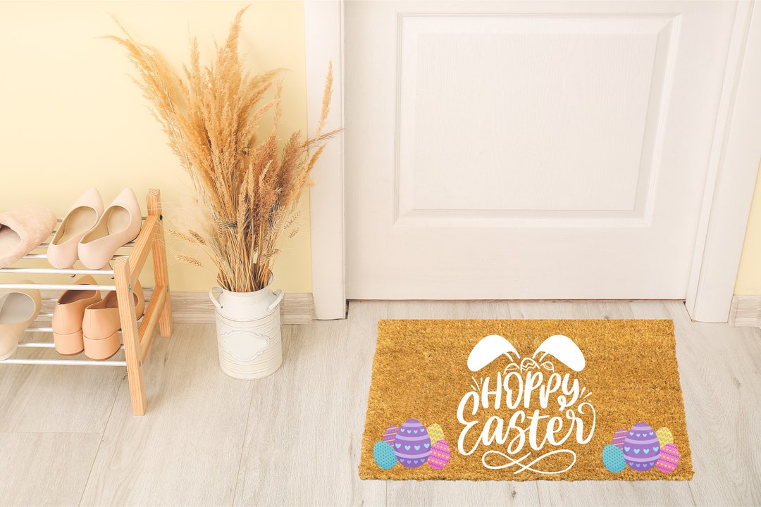 Hoppy Easter Coir Doormat, Easter Welcome Doormat for Porch,easter Mat ...
