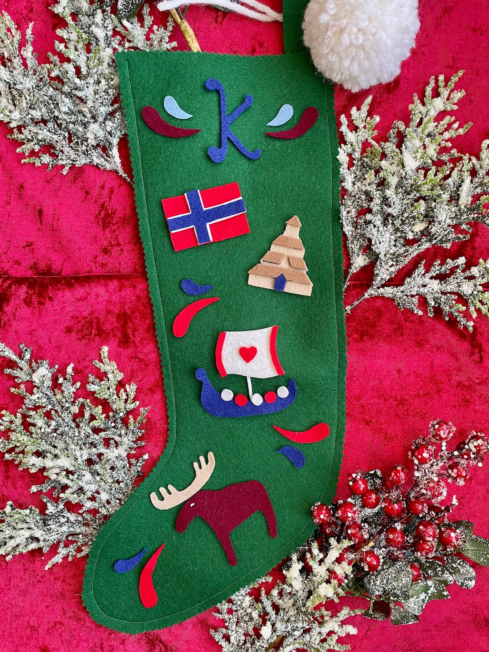Norwegian Heritage Christmas Stocking, Norway Icons, Custom Handmade ...