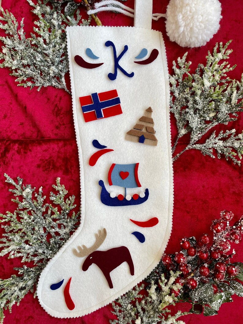 Norwegian Heritage Christmas Stocking, Norway Icons, Custom Handmade ...