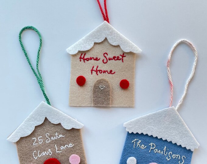 Custom Embroidered Gingerbread House Christmas Tree Ornaments, Handmade ...