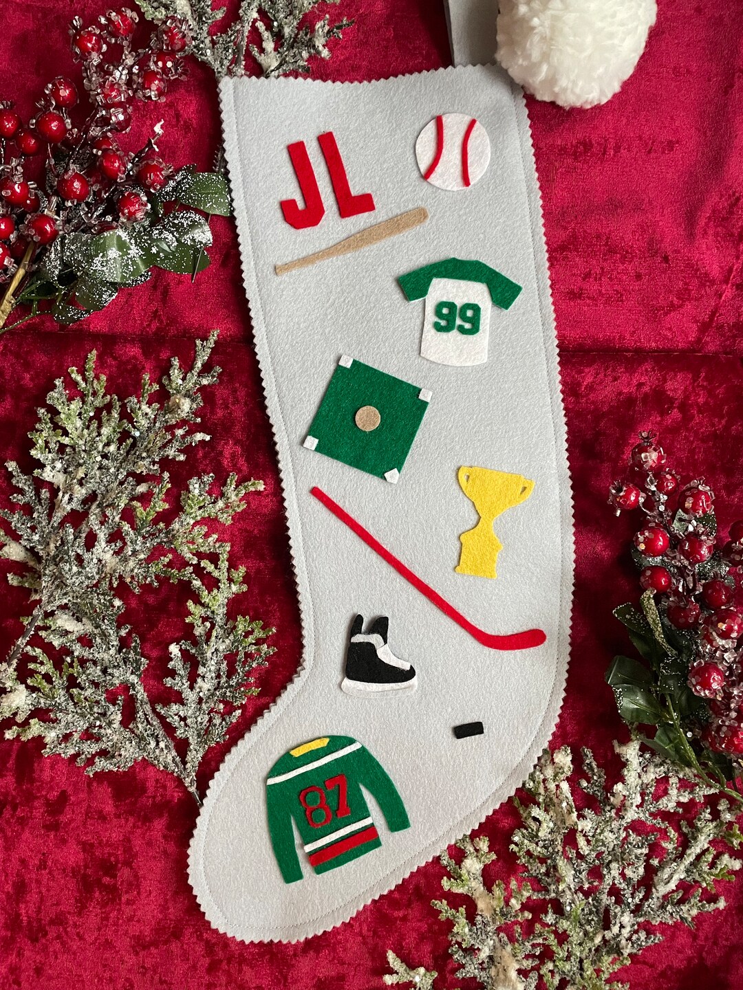 Sports Christmas Stocking, Custom Handmade 100% Wool Felt, Baseball ...