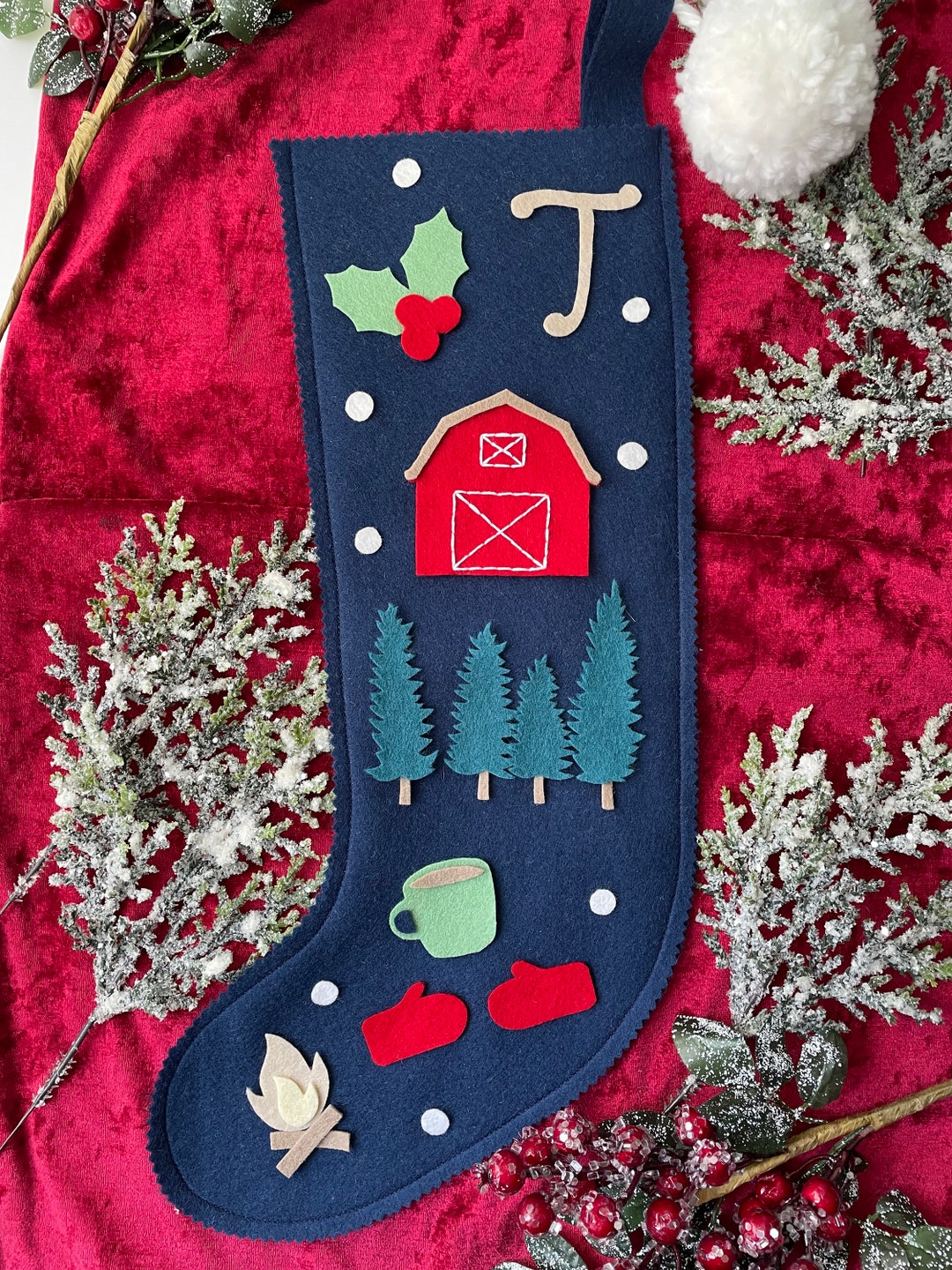 Christmas Tree Farm Christmas Stocking, Custom Handmade 100% Wool Felt ...
