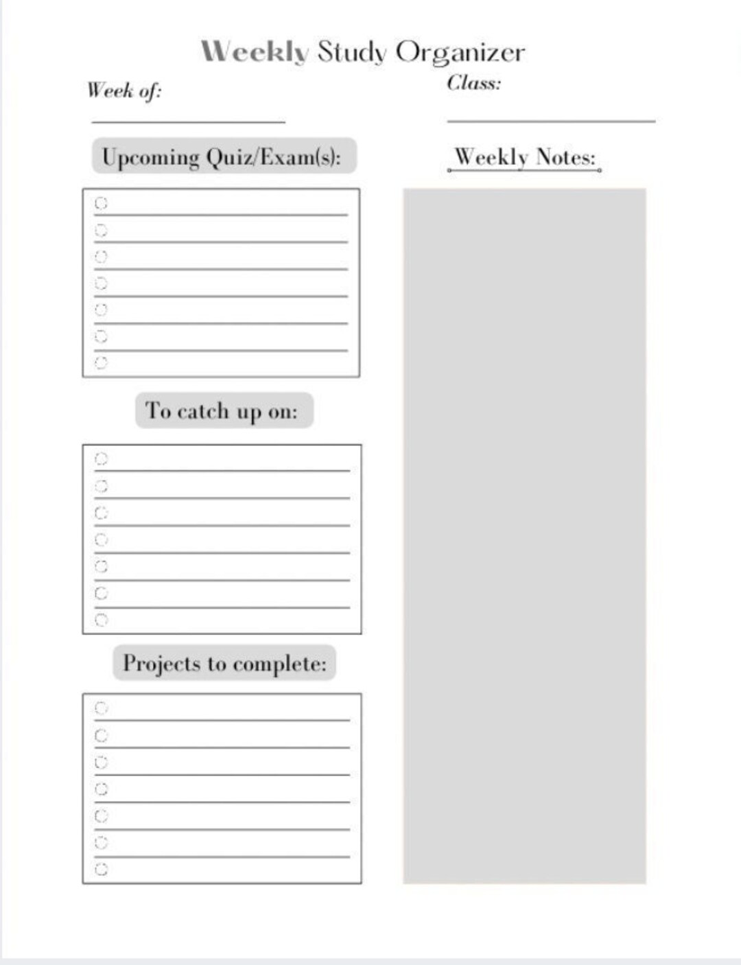Digital Study Organizer Template, Weekly Study Organizer, Downloadable ...